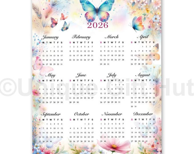 2026 Butterfly Watercolor Calendar: Floral Wall Decor, Year at a Glance ...