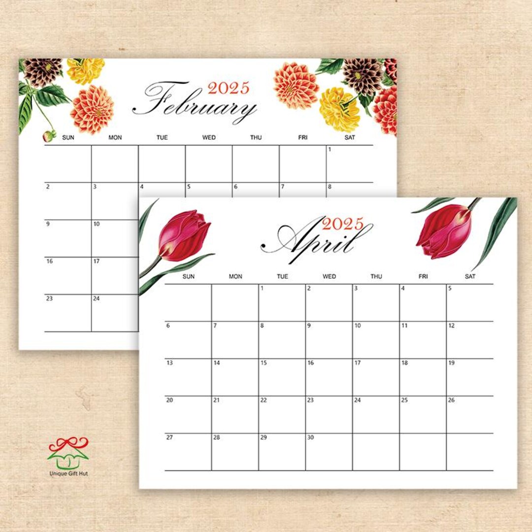 2025 Printable Vintage Botanical Desk Calendar, Floral Monthly Planner ...