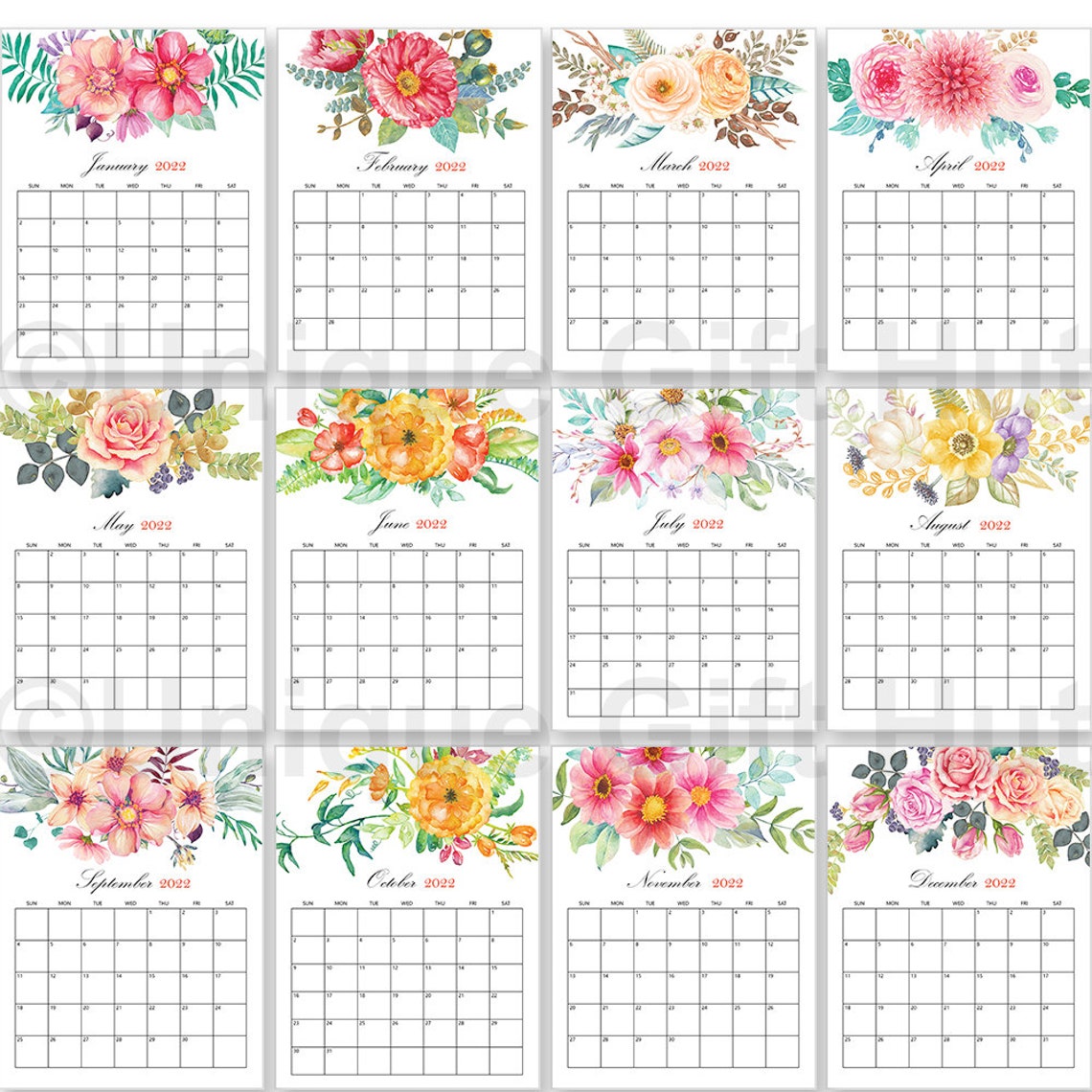 2024 Digital Printable Calendar, Watercolor Floral Desk Calendar ...