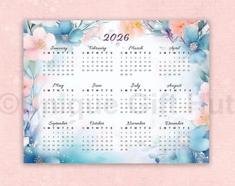 2026 Watercolor Floral Calendar: Elegant Printable Wall Decor (digital ...