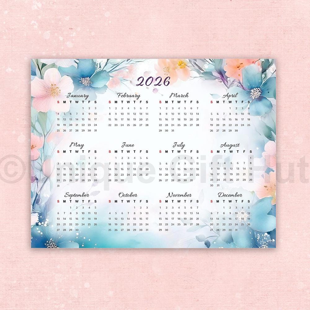 2026 Watercolor Floral Calendar: Elegant Printable Wall Decor (digital ...