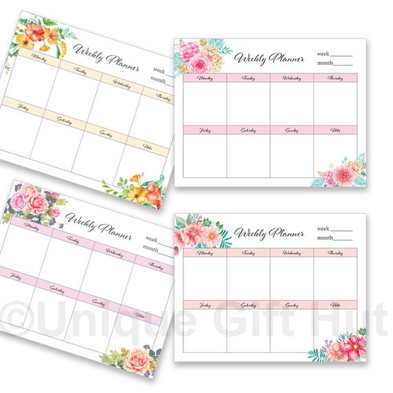 Editable weekly planner set, 4 watercolor Botanical weekly planner ...