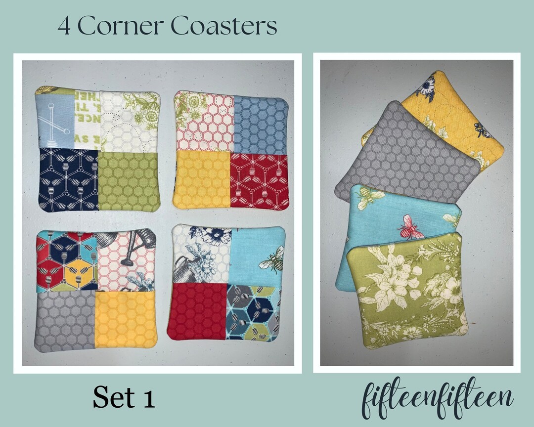 4 Corner Fabric Coaster Set - Etsy