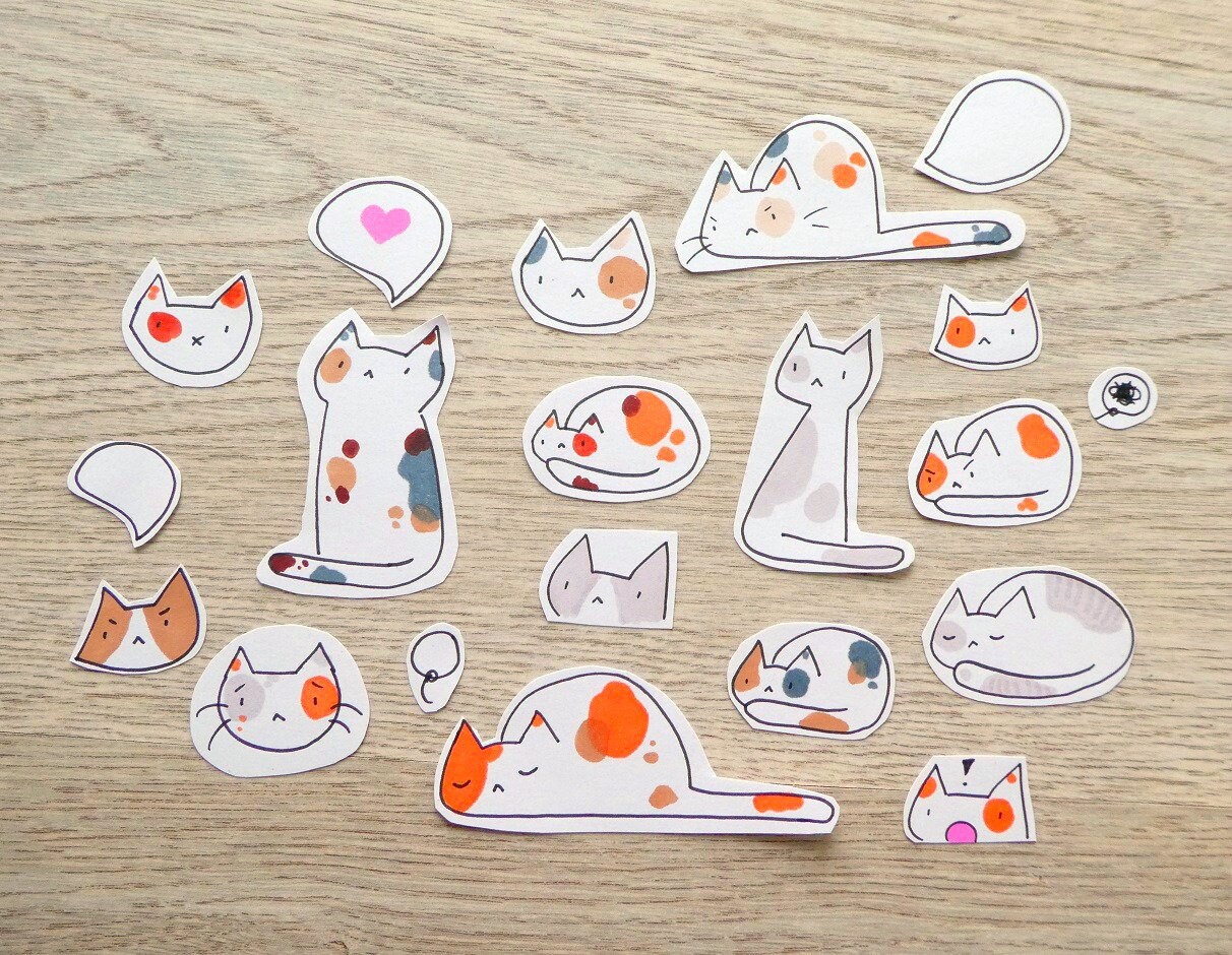 Handmade Cat Stickers 20 Kawaii Stickers Bullet Journal Bujo | Etsy