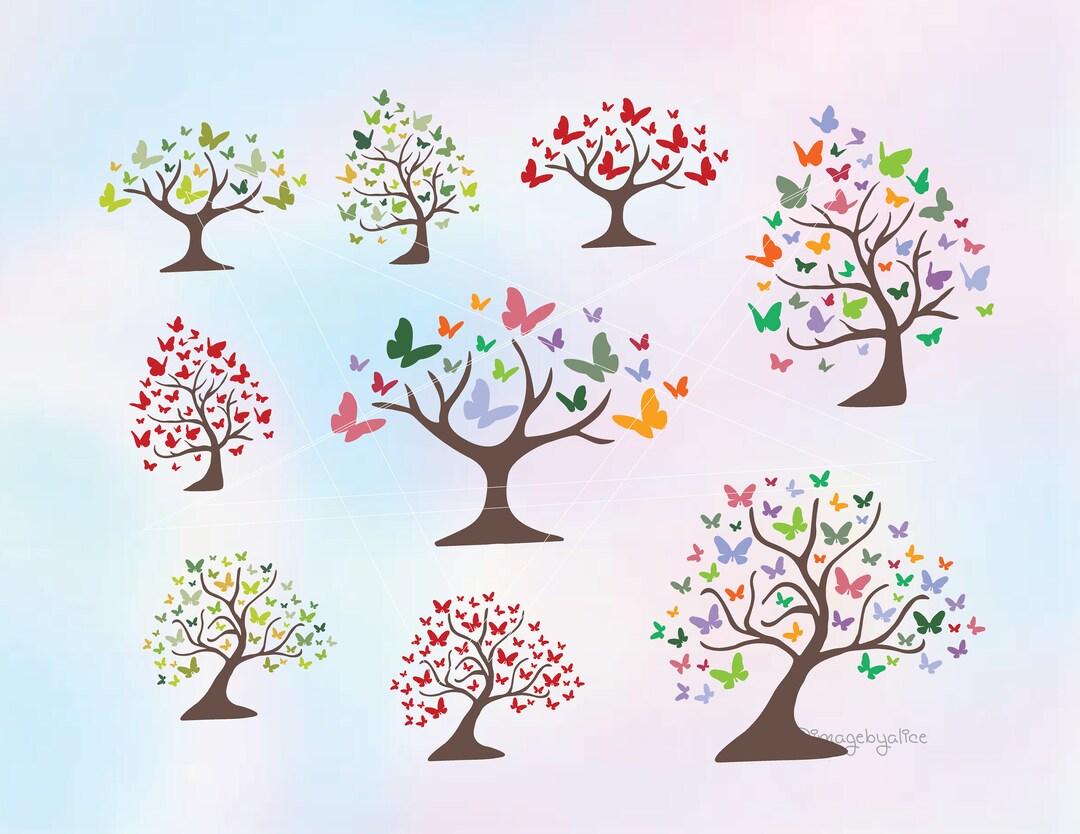 Butterfly Trees SVG, Tree Sticker, Tree Clipart, Tree Vinyl Decal, Svg ...