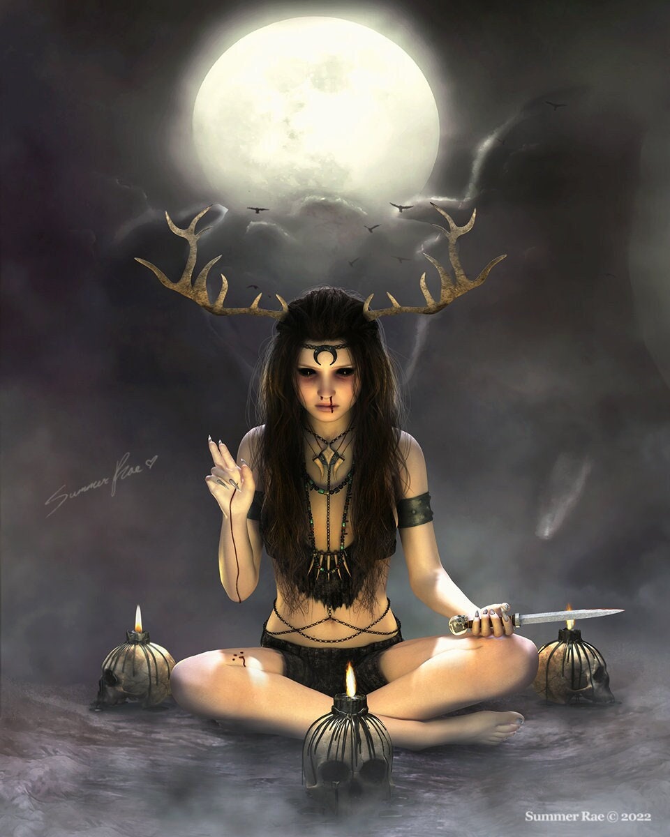 Dark Invocations by Summer Rae - Dark Magic, Pagan Wall Art, Occult Art, Wolf Goddess, Ragnarok ...