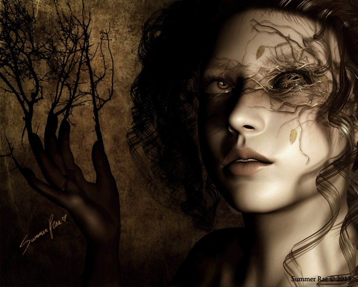 Fantasy Art Print, Tree Woman, Tree Nymph, Vines, Tree Branches ...