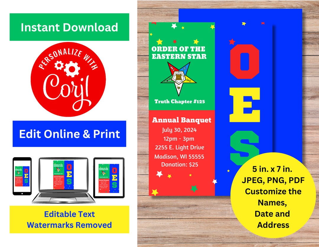 OES Order of the Eastern Star Invitation -DIY Editable & Printable - Etsy