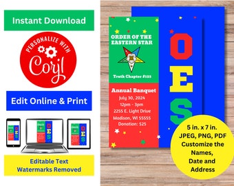 OES Order of the Eastern Star Invitation -DIY Editable & Printable ...