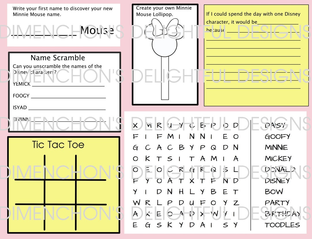 Minnie Mouse Activity Sheet Party Placemat INSTANT DOWNLOAD - Etsy