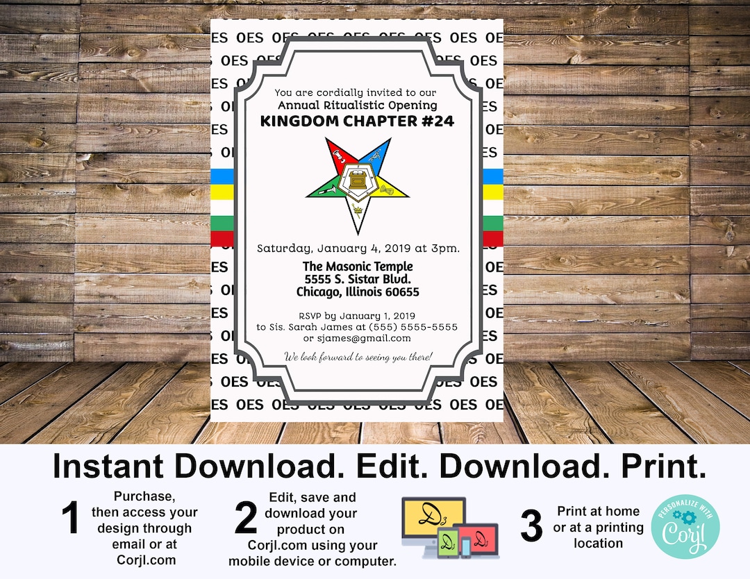 OES Order of the Eastern Star Invitation DIY Editable & Printable - Etsy