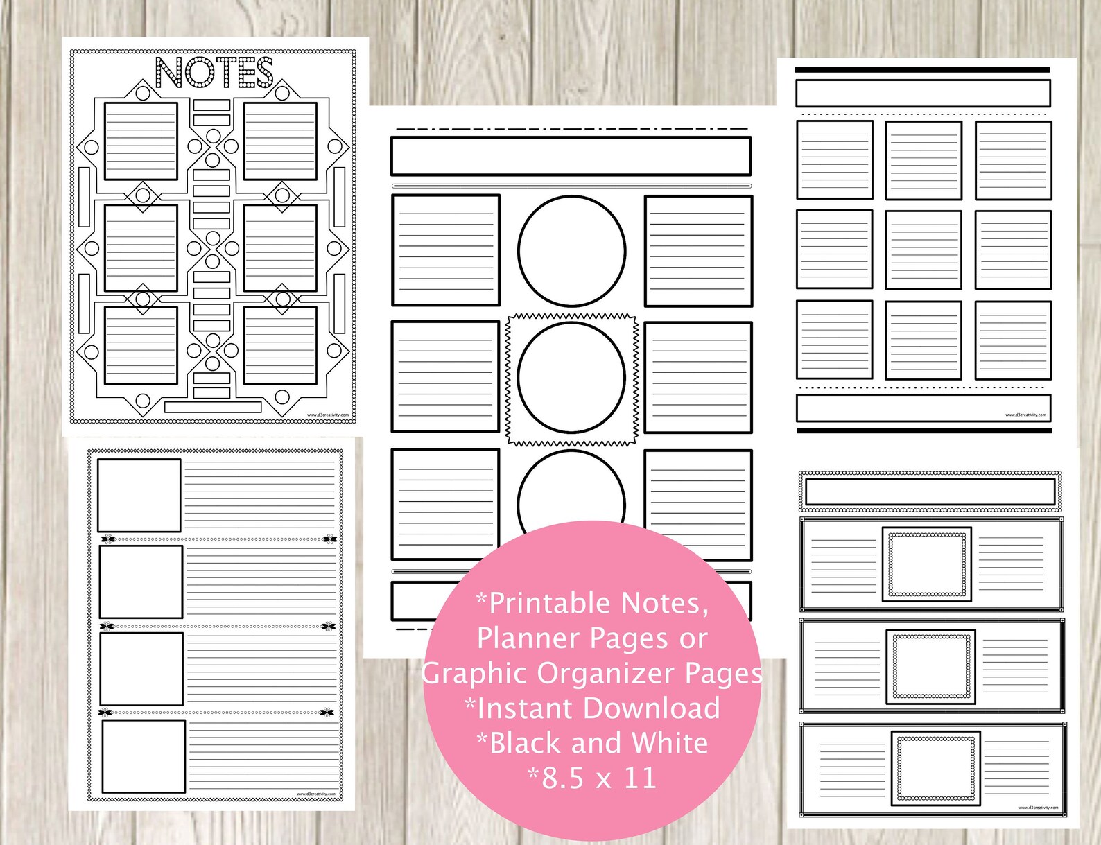 Planner Note Pages creative Notes Pack 1 Instant Download - Etsy