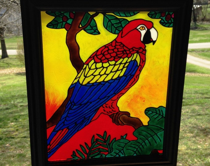Bird Stained Glass Tropical Birds Parrot Painting Parrot - Etsy