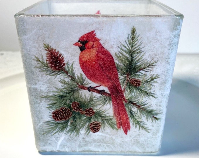 Cardinal Candle Holder, Cardinal Gifts, Glass Candle Holder, Winter ...