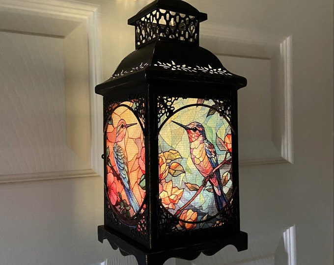 Hummingbird Lantern, Faux Stained Glass Lantern, Hanging Lanterns ...