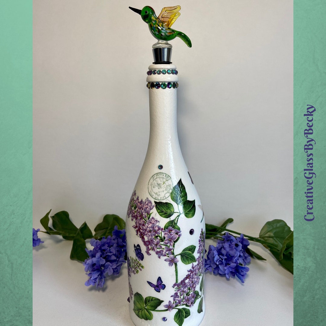Purple Lilac Flower Bottle, Unique Lilac Gifts, Hummers and Butterflies ...