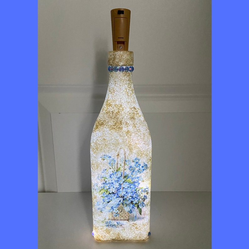 Forget Me Not Decor Decoupaged Bottles Blue Forget Me Not | Etsy