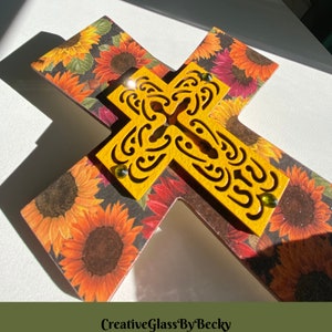 Sunflower Wood Cross, Wooden Crosses Wall Decor, Christian Cross Decor ...