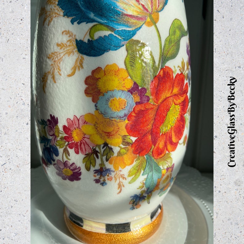 Whimsical Vase, Decoupaged Glass Vase, MC Inspired, Large Vase ...