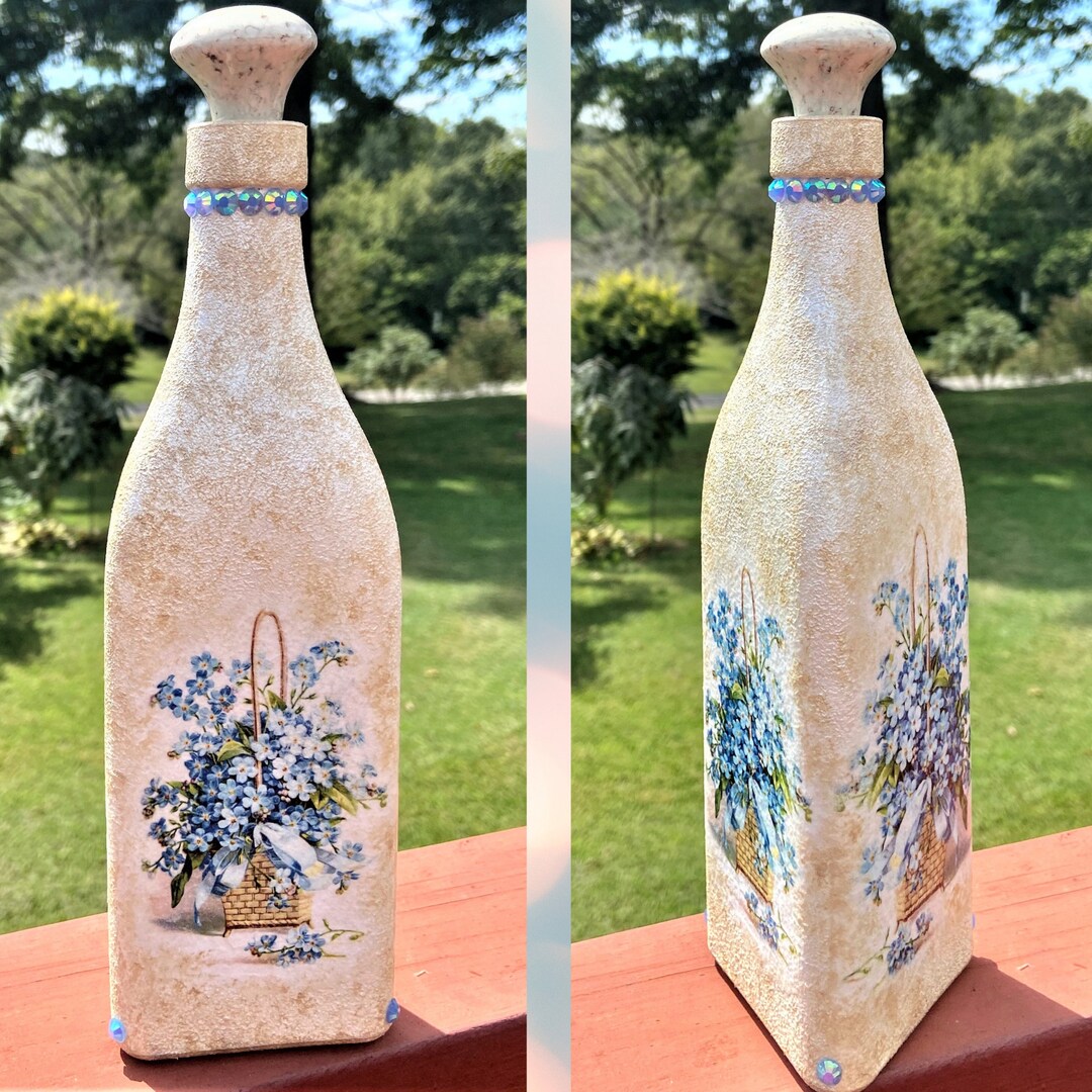 Forget Me Not Decor Decoupaged Bottles Blue Forget Me Not - Etsy