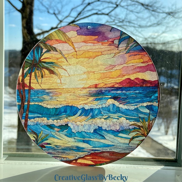 Stain Glass Beach Scene - Etsy