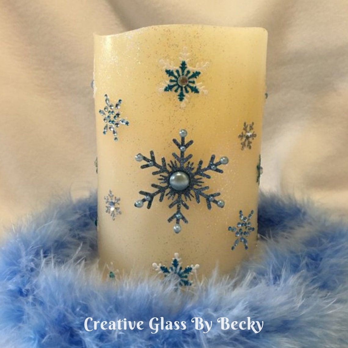 Snowflake Candle Blue Snowflake Candle Winter Candle Winter | Etsy