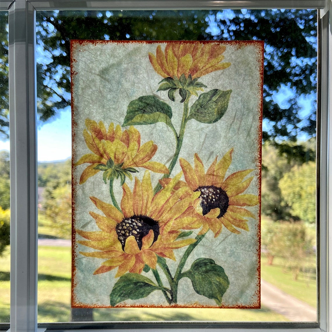 Sunflower Gifts For Her Sunflower Decoupage Sunflower Window | Etsy