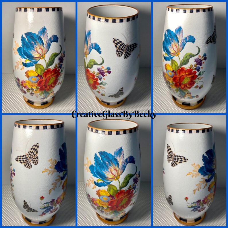 Whimsical Vase, Decoupaged Glass Vase, MC Inspired, Large Vase ...