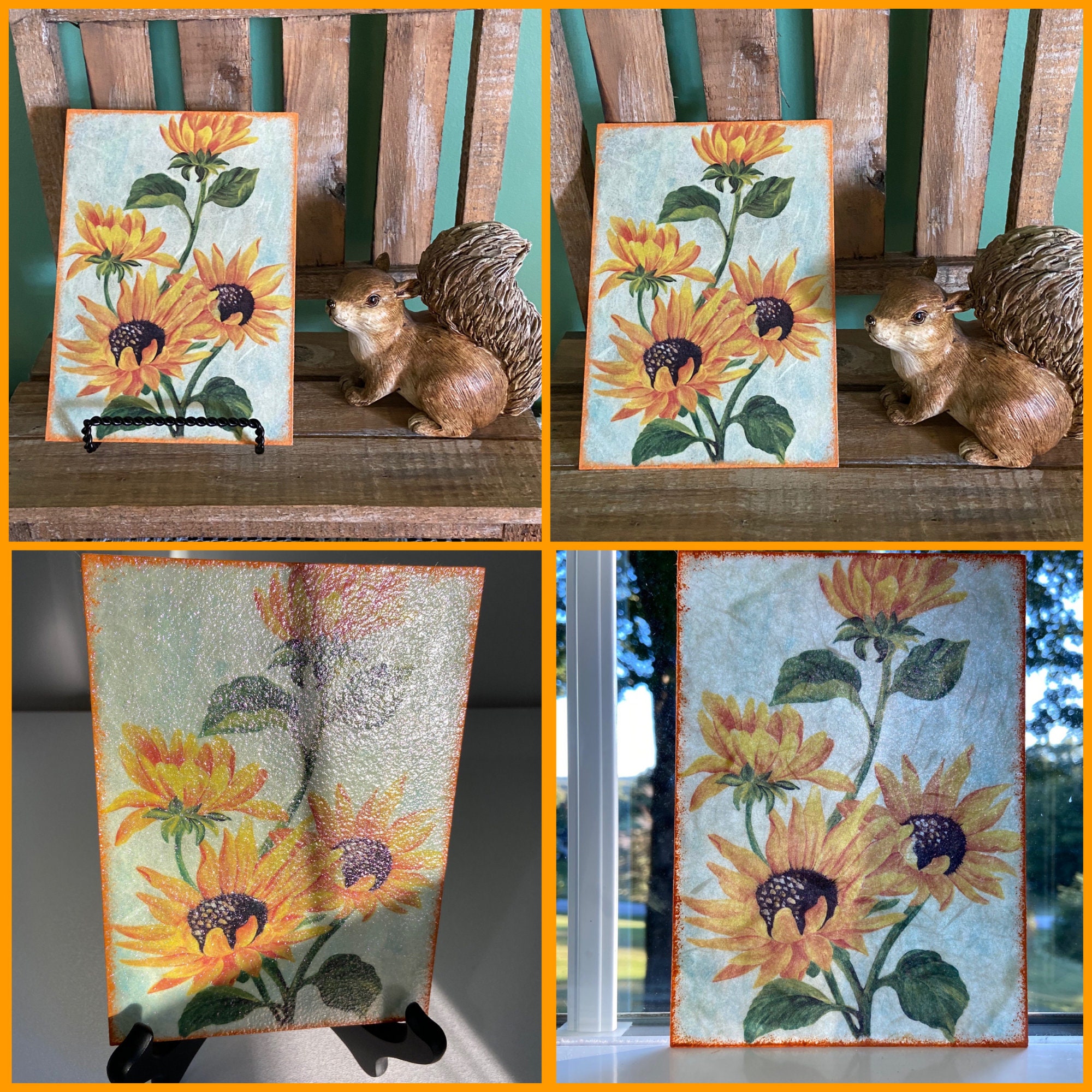 Sunflower Gifts For Her Sunflower Decoupage Sunflower Window | Etsy