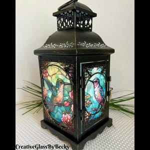 Hummingbird Lantern, Faux Stained Glass Lantern, Hanging Lanterns ...