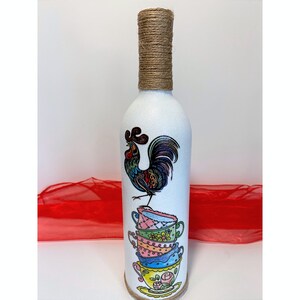 Rooster Decor, Stacked Tea Cups, Unique Rooster Gift, Farmhouse Bottle ...