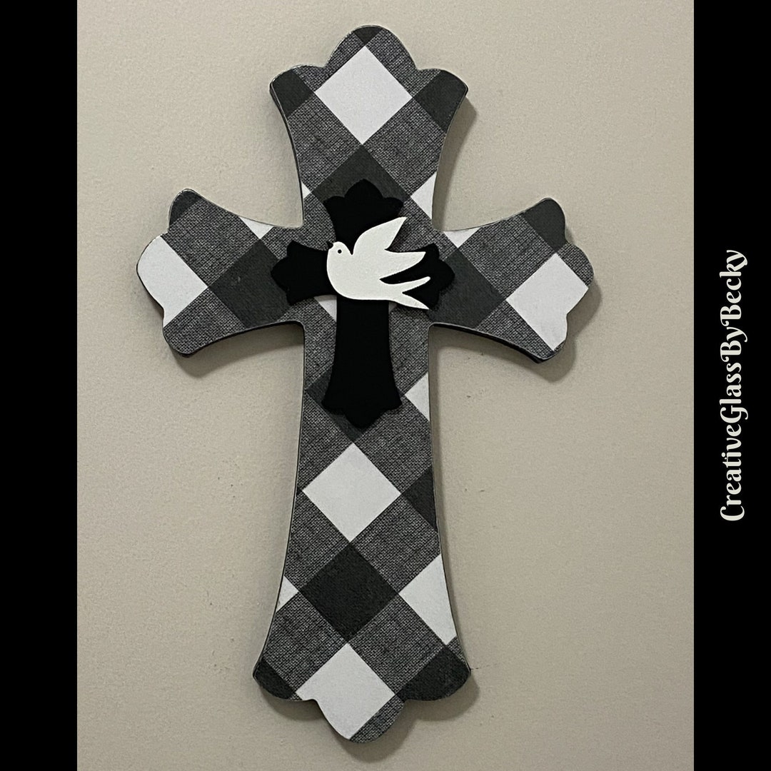 Black and White Cross, Checkered Wall Cross, Cross With Dove, Christian ...