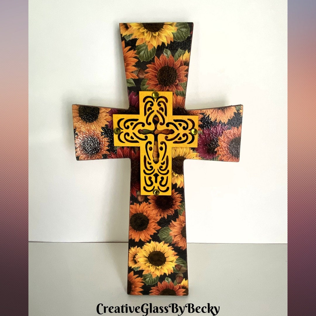 Sunflower Wood Cross, Wooden Crosses Wall Decor, Christian Cross Decor ...