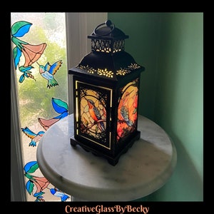 Hummingbird Lantern, Faux Stained Glass Lantern, Hanging Lanterns ...