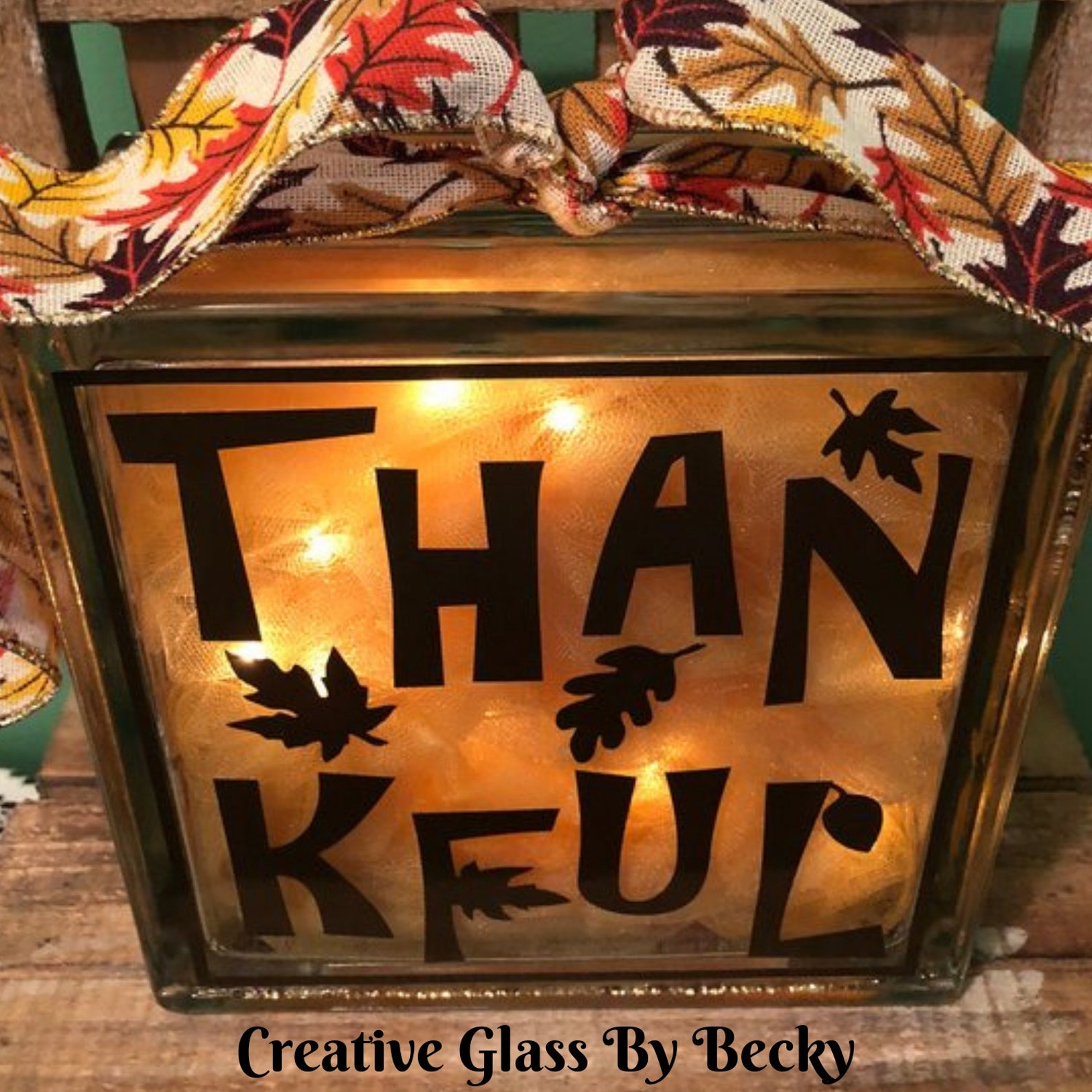 Fall Centerpiece for Table Glass Block With - Etsy
