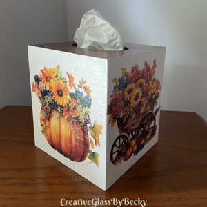 Pumpkin Tissue Box Cover, Decoupaged Tissue Box, Tissue Box Cover Wood ...