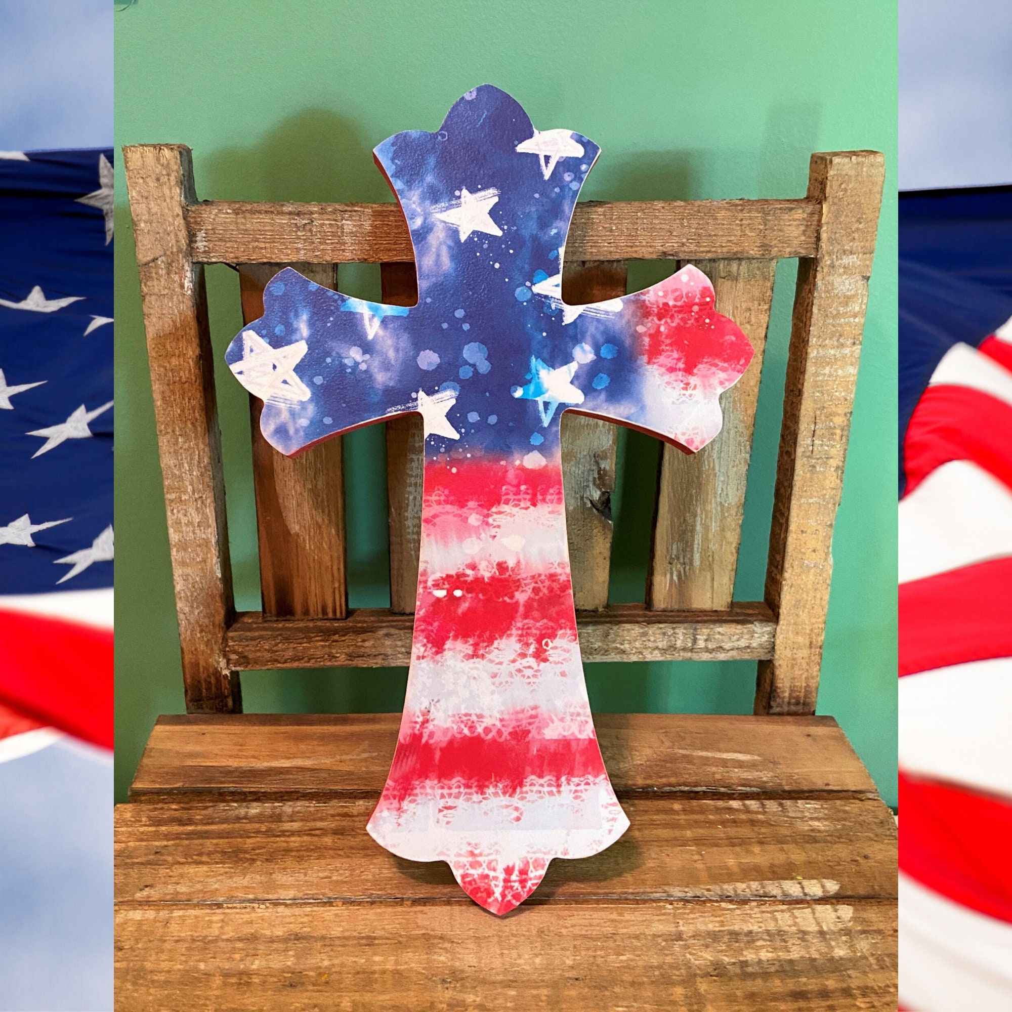 Patriotic Cross American Flag Cross Wood Wall Cross USA | Etsy