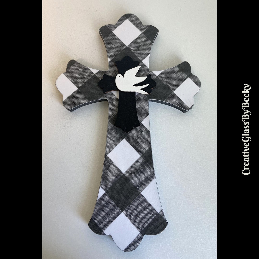 Black and White Cross, Checkered Wall Cross, Cross With Dove, Christian ...