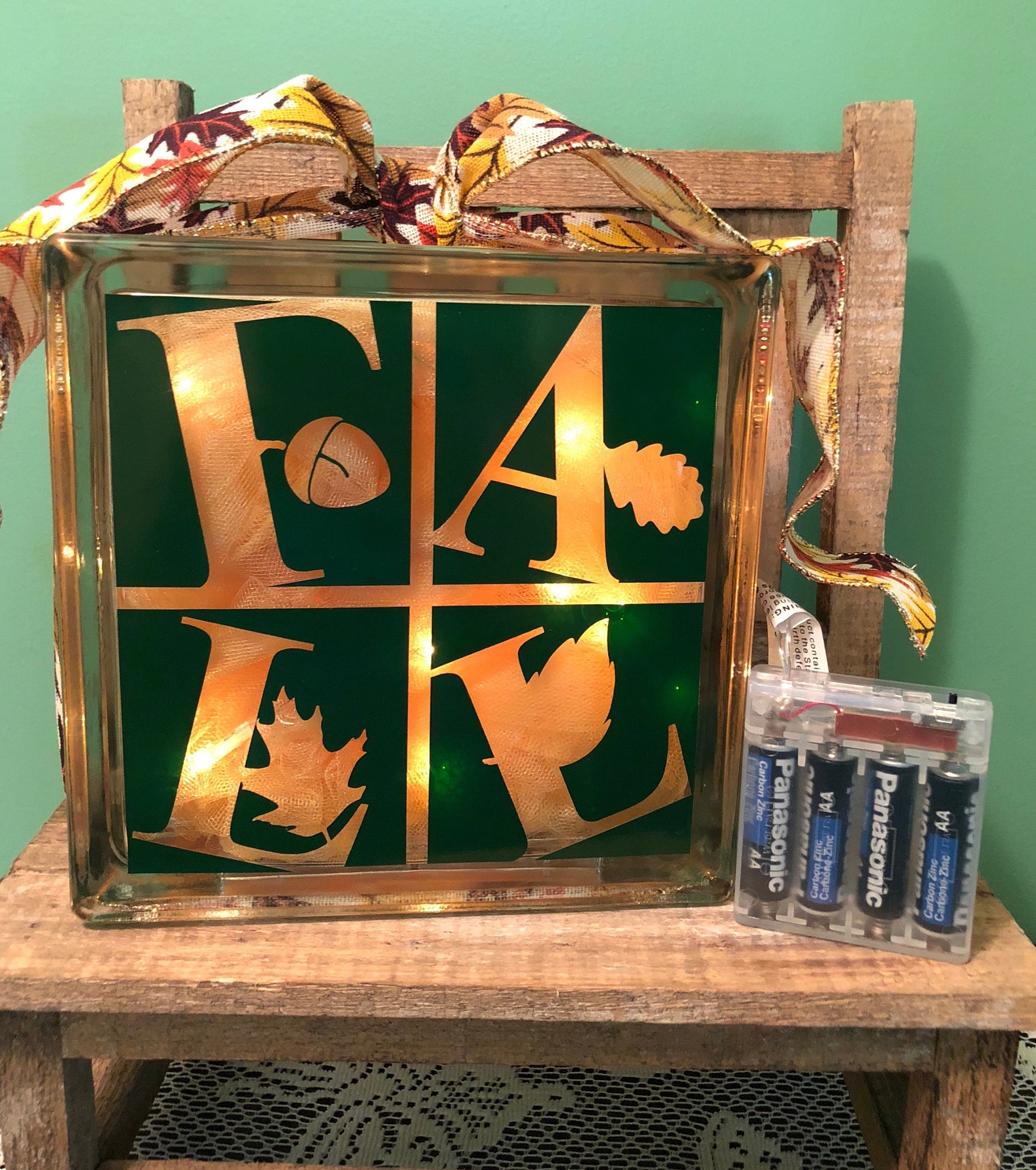 Fall Centerpiece for Table Glass Block With - Etsy