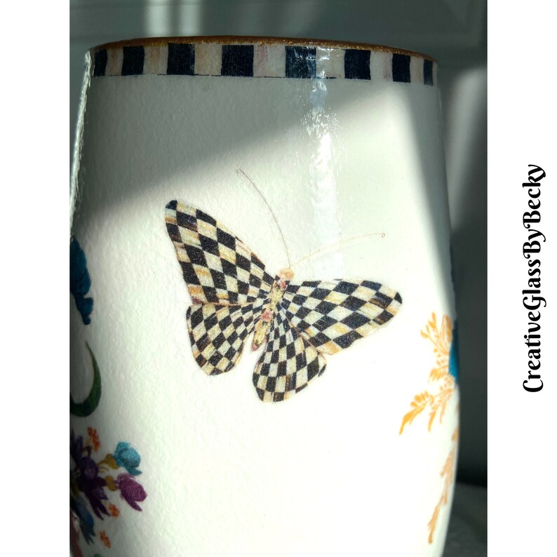 Whimsical Vase, Decoupaged Glass Vase, MC Inspired, Large Vase ...