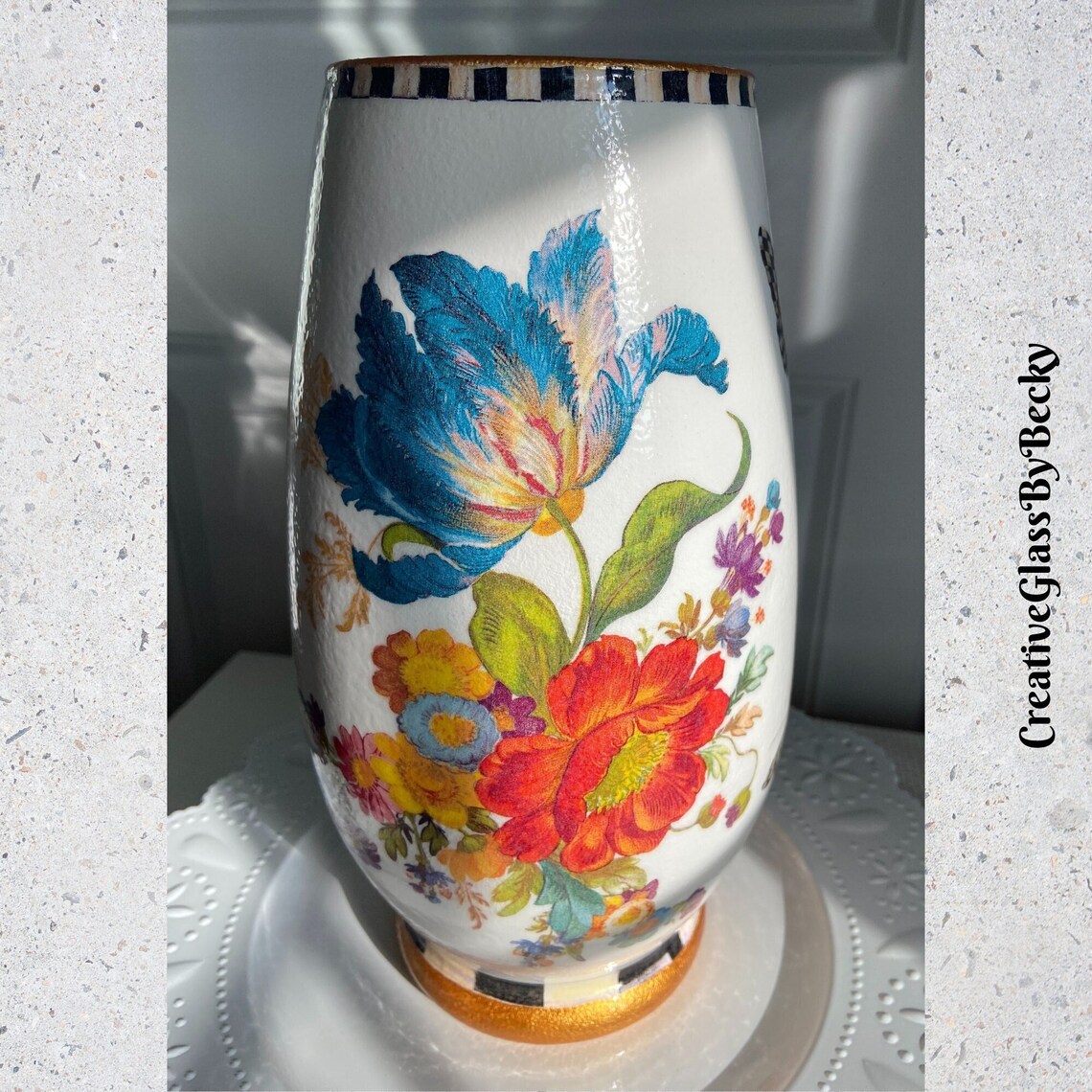 Whimsical Vase, Decoupaged Glass Vase, MC Inspired, Large Vase ...