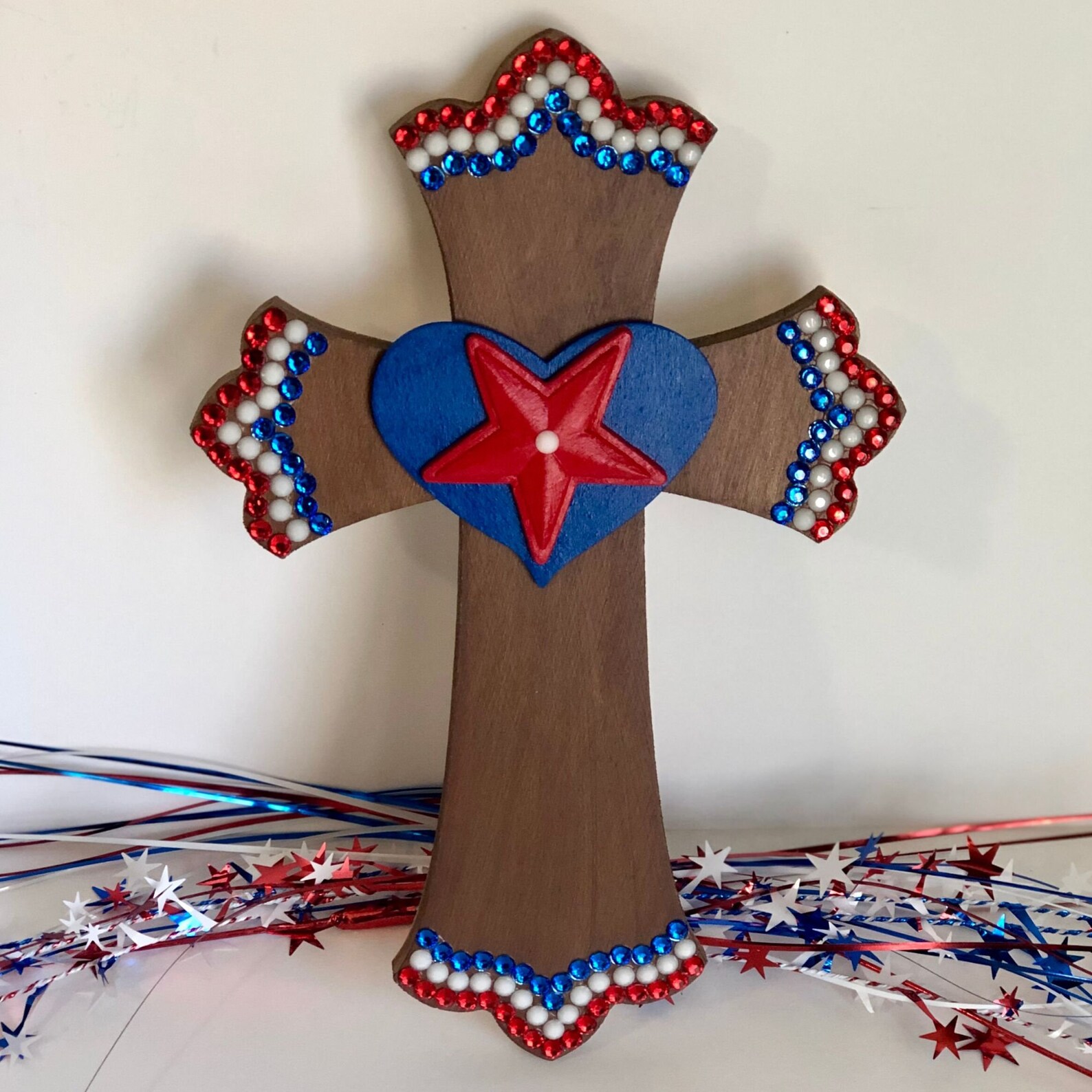 Patriotic Cross Red White Blue Cross Wood Wall Cross | Etsy