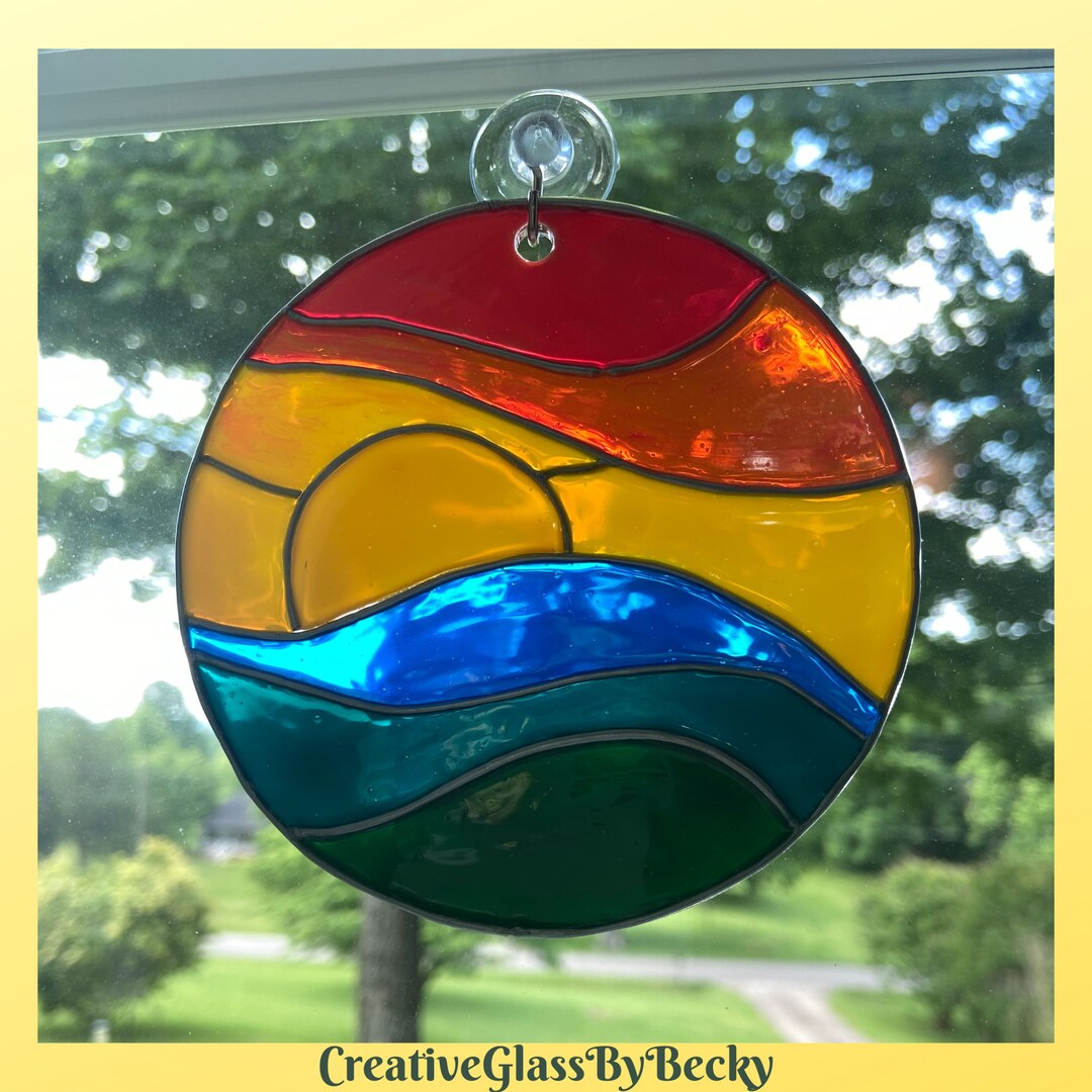 Sunset Suncatcher, FAUX Stain Glass, Stained Glass Sunset, Beach Gift ...