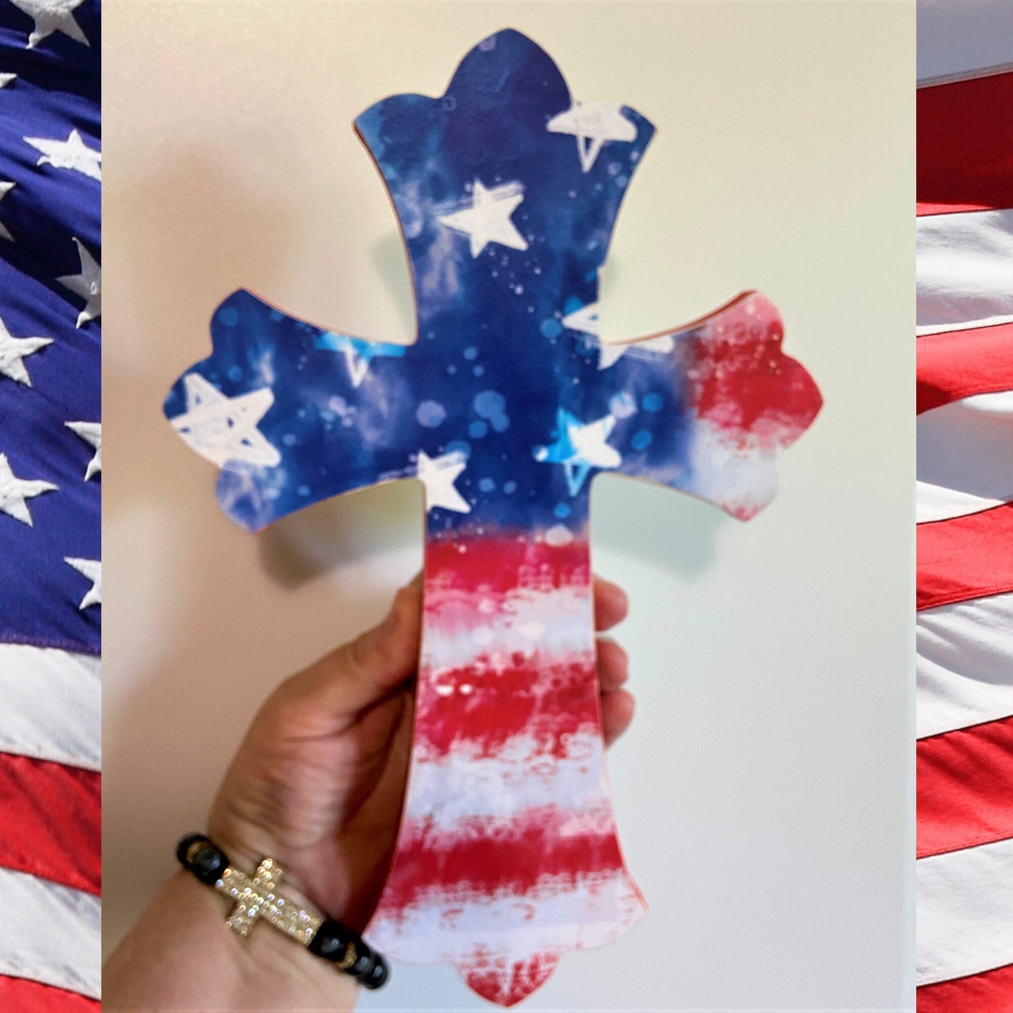 Patriotic Cross American Flag Cross Wood Wall Cross USA | Etsy