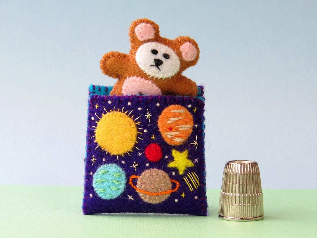 Teddy in Space, Miniature Felt Teddy Bed, Teddy Play Set, Tiny Teddy ...