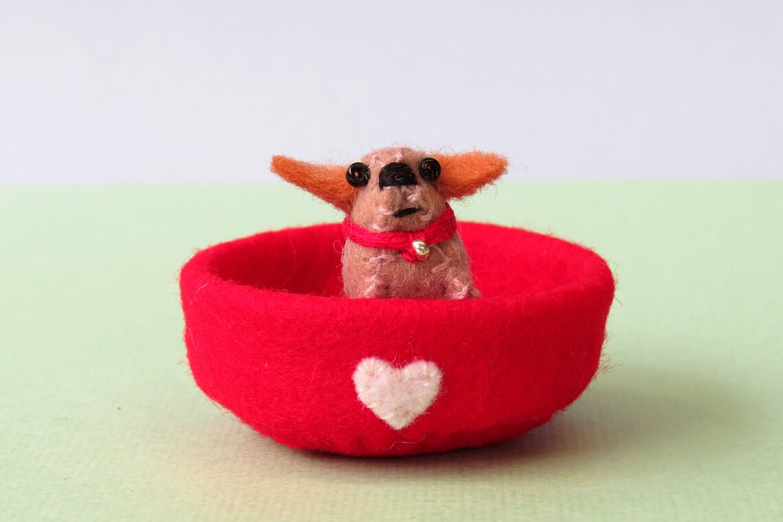 Miniature Felt Dog Tiny Wool Felt Animal Bed Dollhouse Play | Etsy