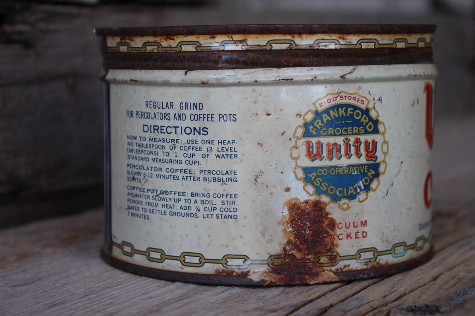 Unity Brand Coffee Tin One Pound Key Wind Can Rare Vintage Advertising ...