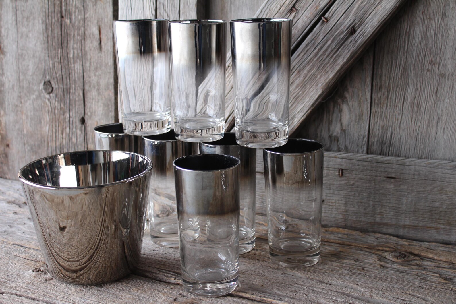 Queen's Lusterware Complete Glass Bar Serving Set Silver Ombre 8 ...