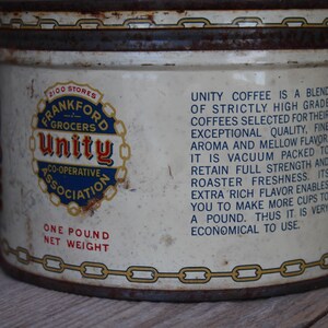 Unity Brand Coffee Tin One Pound Key Wind Can Rare Vintage Advertising ...