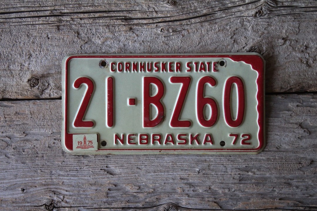 1972 Red and White Nebraska Cornhusker State License Plate From Scotts ...